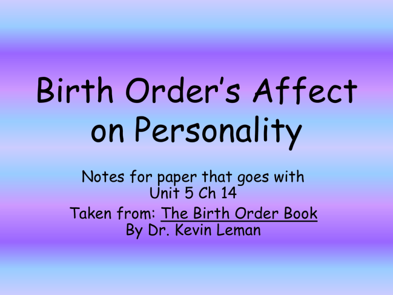 Birth Order s Affect On Personality