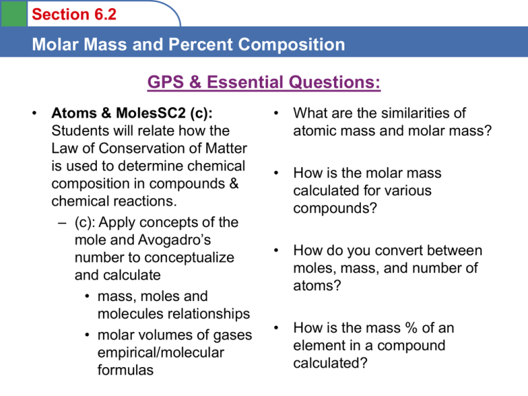 Section 6 2 Molar Mass And Percent Composition