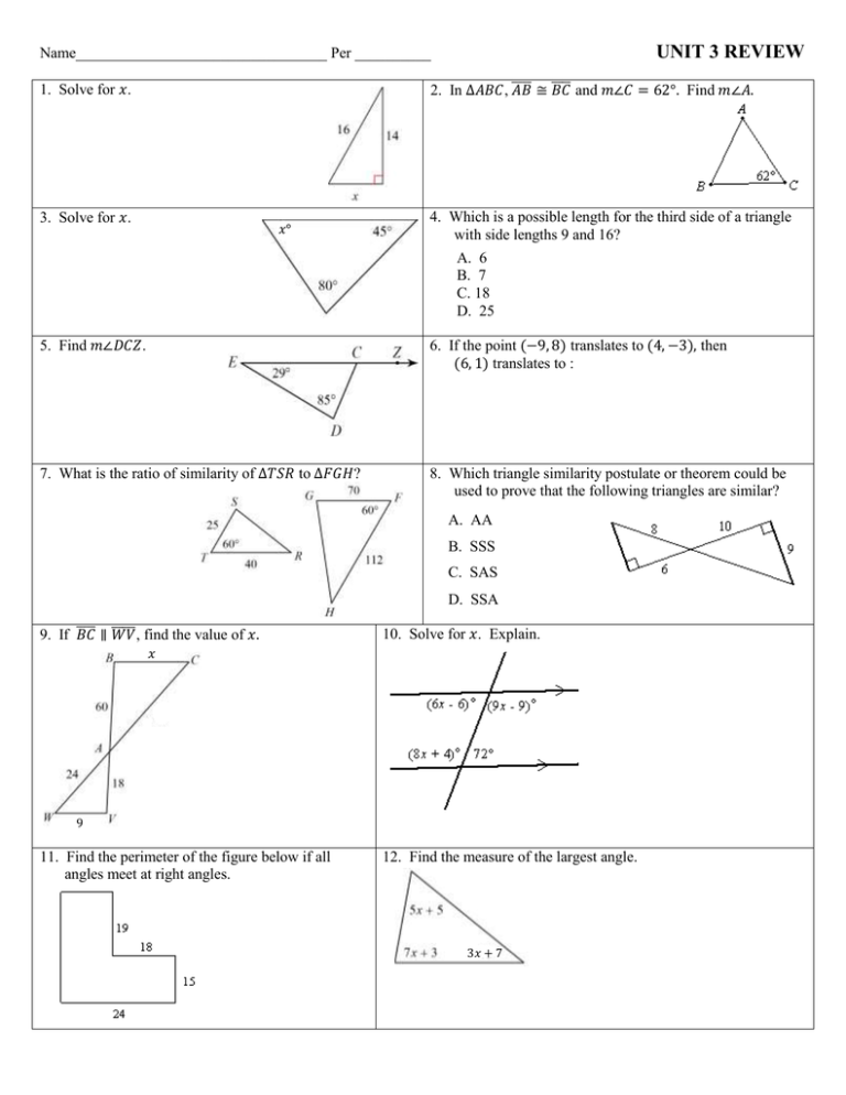 Unit 3 Review Unit 3 Review