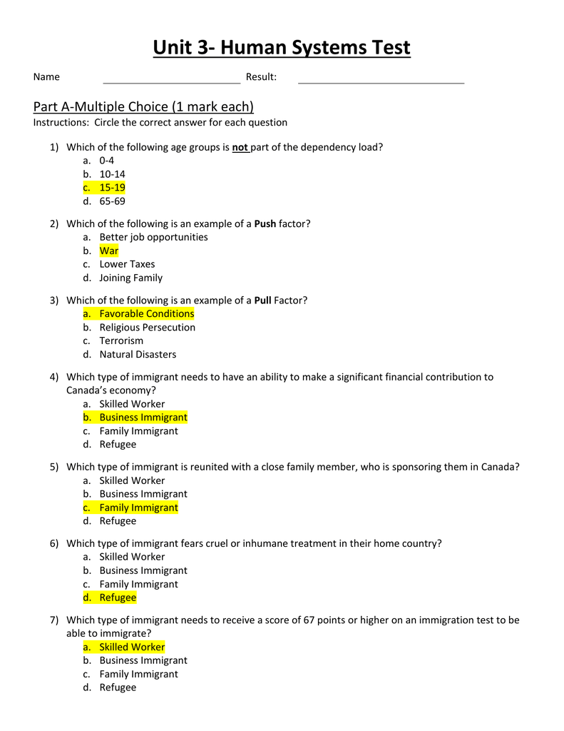 Instructions Circle The Correct Answer For Each Question