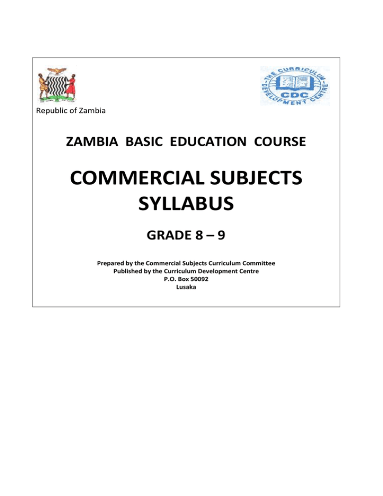 Commercial subjects syllabus grade 8 9 Commercial subjects syllabus grade 8 9