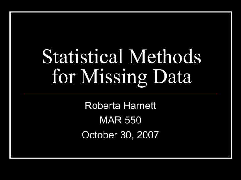 Statistical Methods For Missing Data