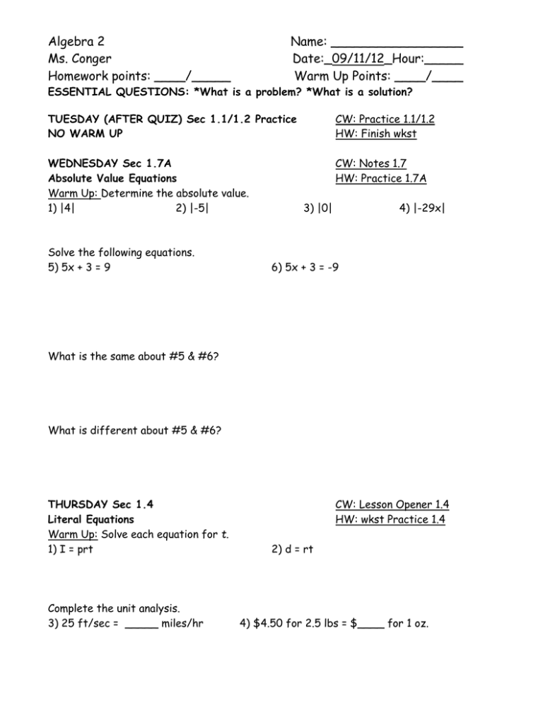 Honors Geometry Lesson 1 3