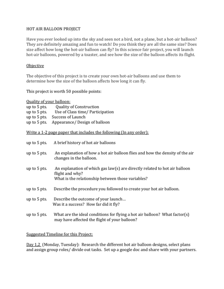 Hot Air Balloon Science Fair Project: Size vs. Flight