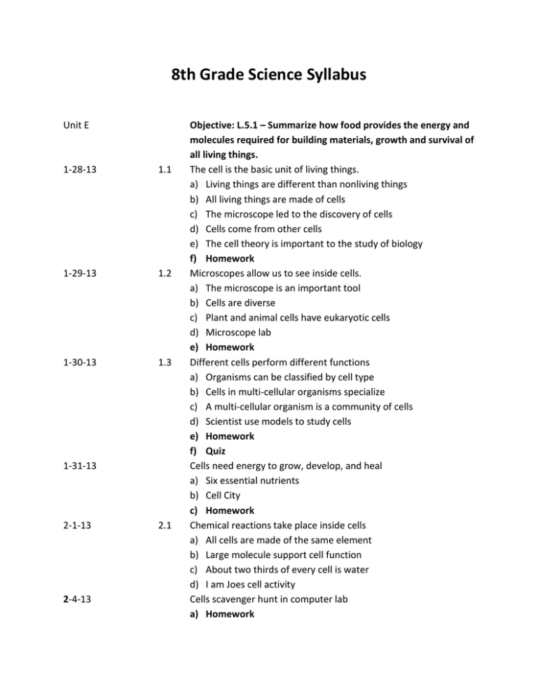 8th Grade Science Syllabus MrQRogers