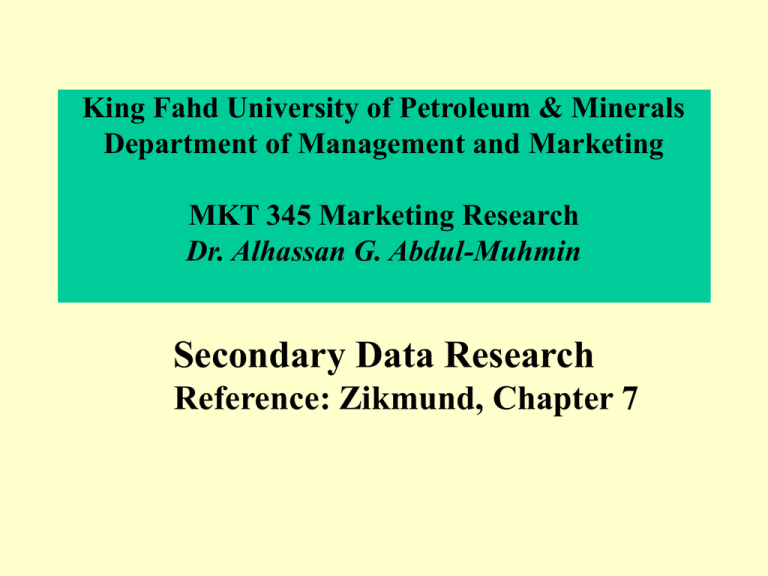 Ch 07 Secondary Data Research