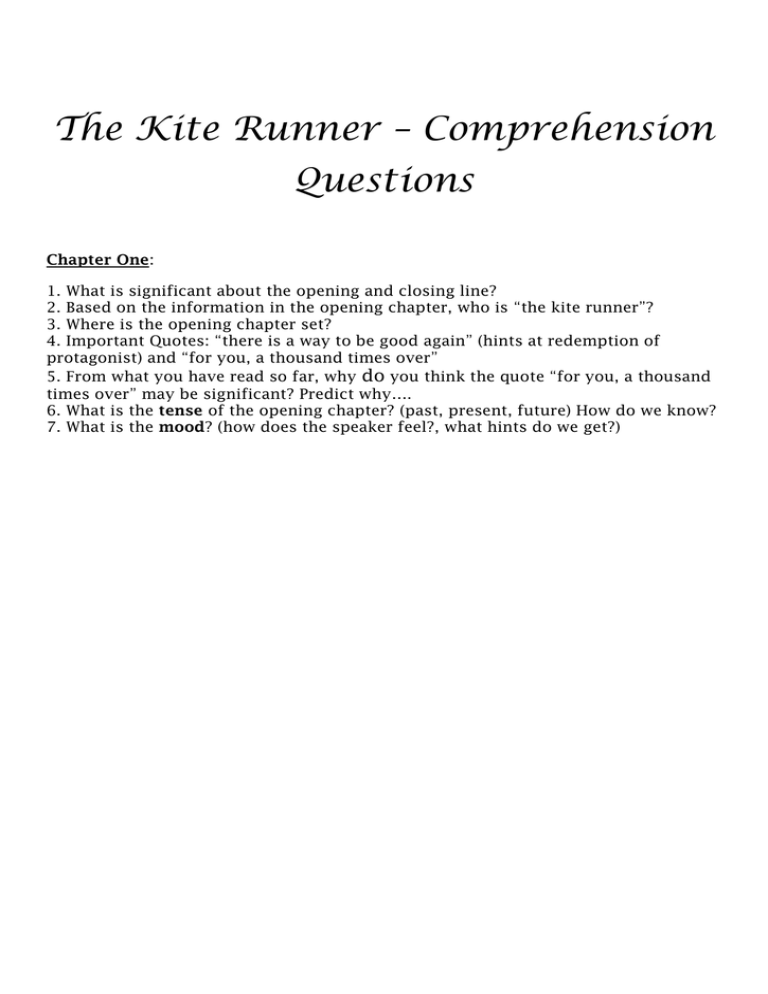 KR comprehension questions for reading
