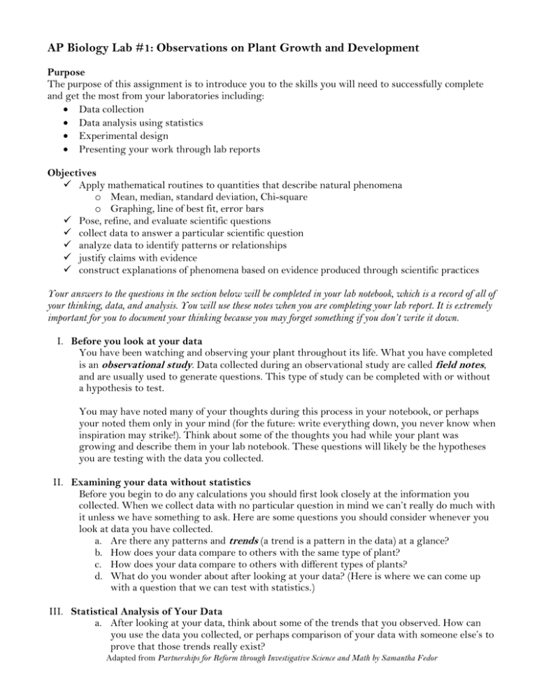 AP Biology Lab 1 Analysis