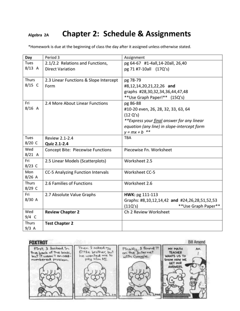 Chapter 2 Schedule Assignments