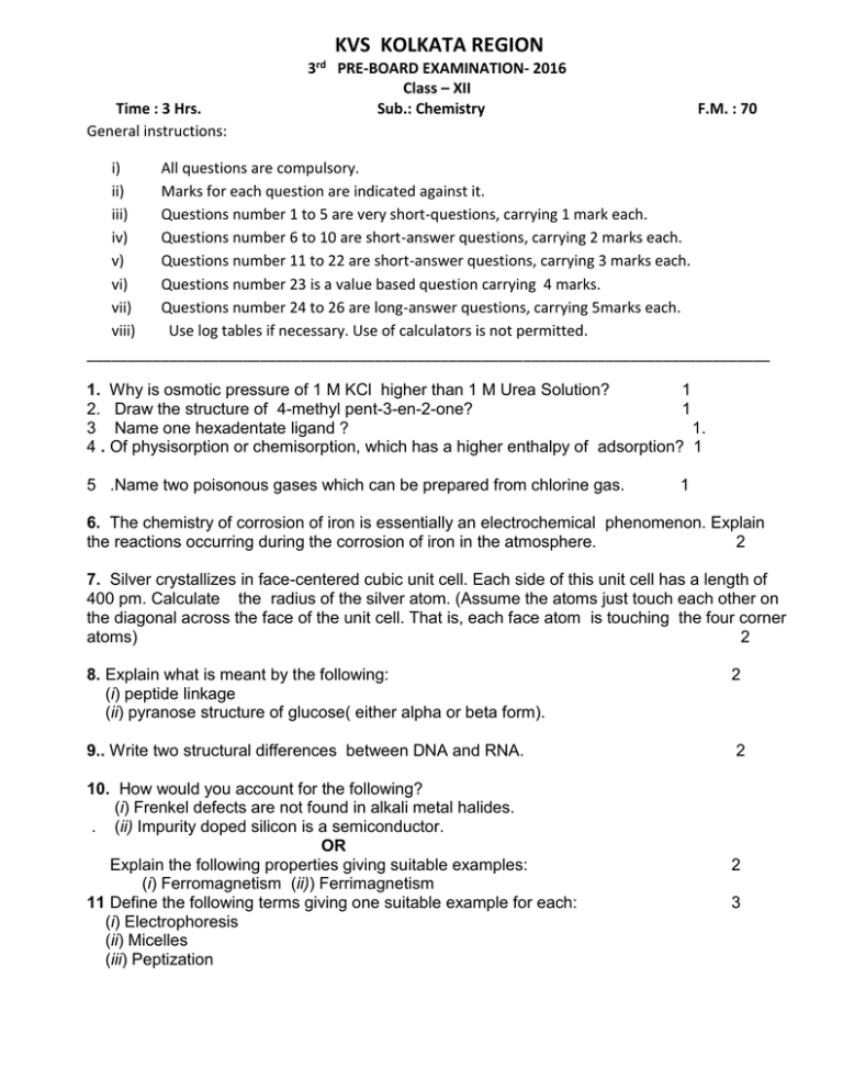 Question Paper Of Chemistry PB3 2016