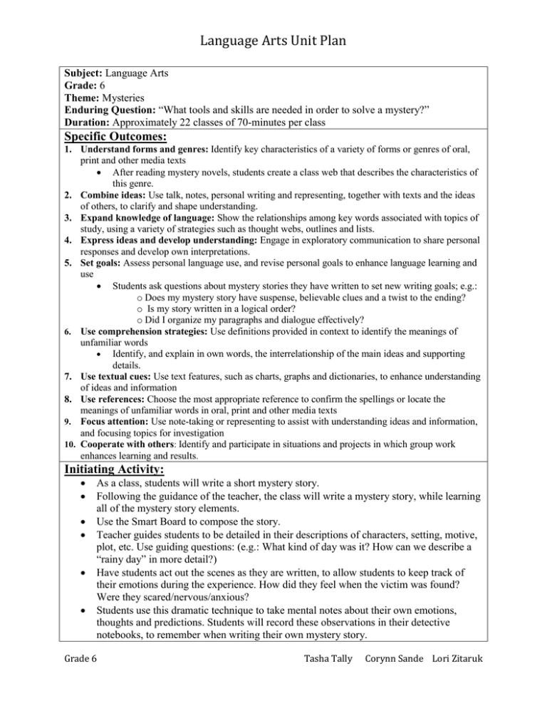 Language Arts Unit Plan Revised