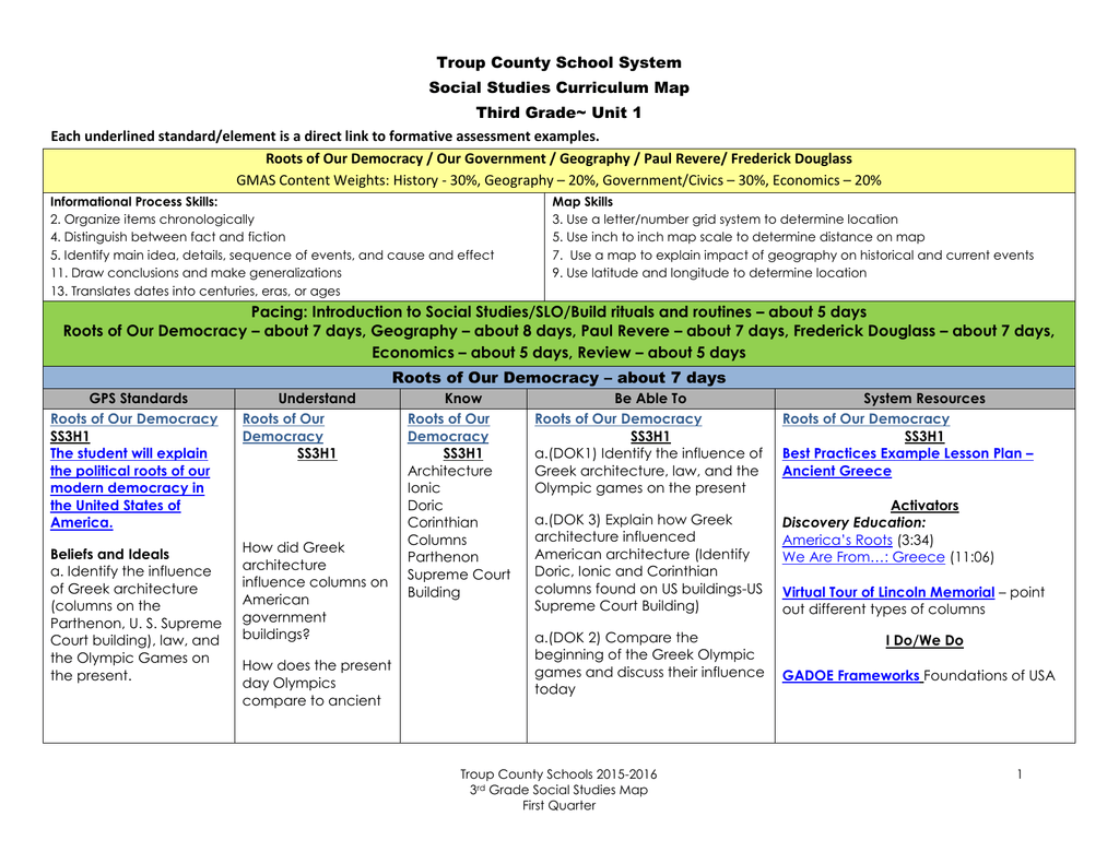 Social Studies Curriculum Map Social Studies Curriculum Map