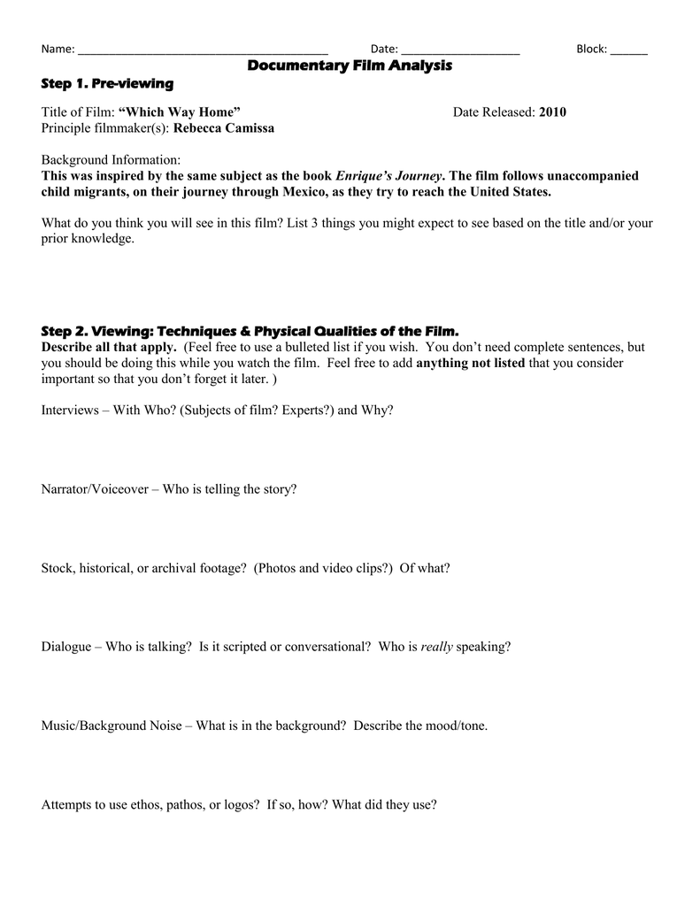 Documentary Film Analysis Worksheet
