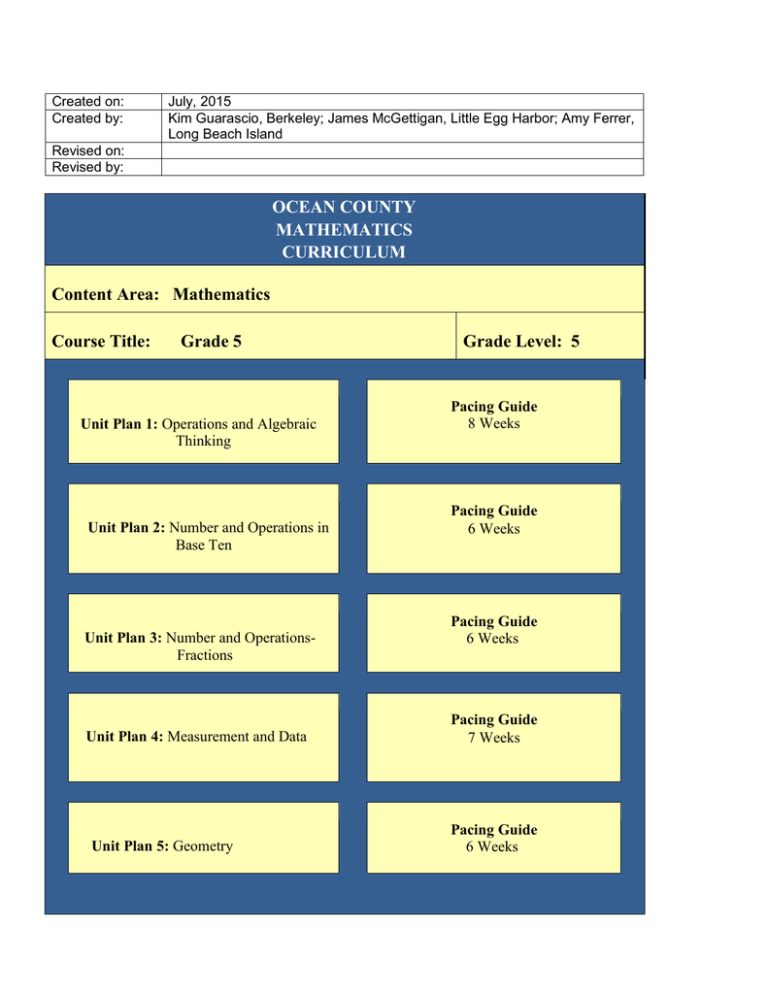 Content Area: Mathematics Grade: 5 Domain