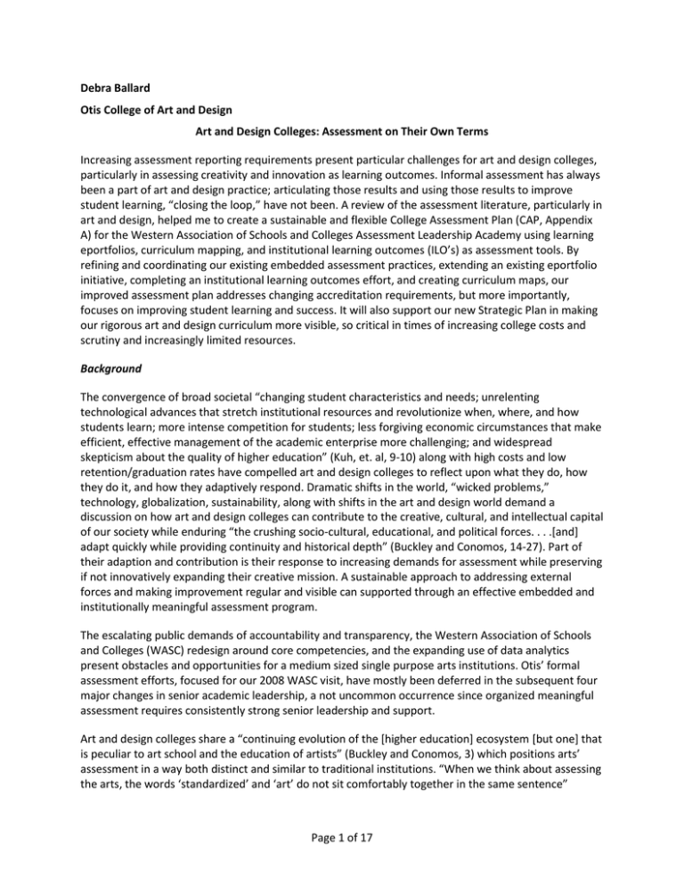 Otis College of Art and Design Department Curriculum Map Course