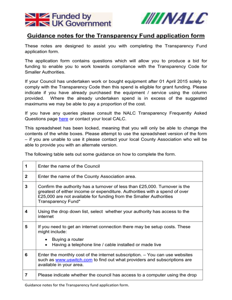 Guidance notes for the Transparency Fund application form