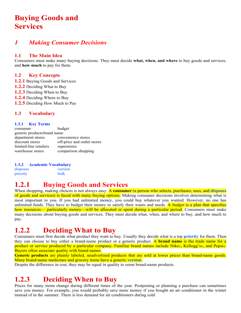 1 2 1 Buying Goods And Services 1 2 1 Buying Goods And Services