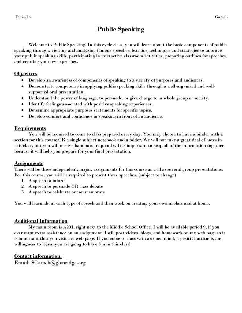 Syllabus For Public Speaking Syllabus For Public Speaking