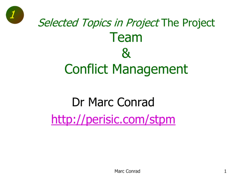 Selected Topics In Project Management