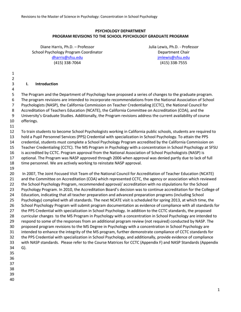 program revisions to the school psychology