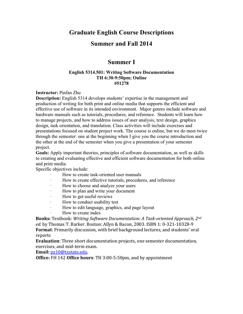 Graduate English Course Descriptions Summer And Fall 2014 Graduate English Course Descriptions Summer And Fall 2014