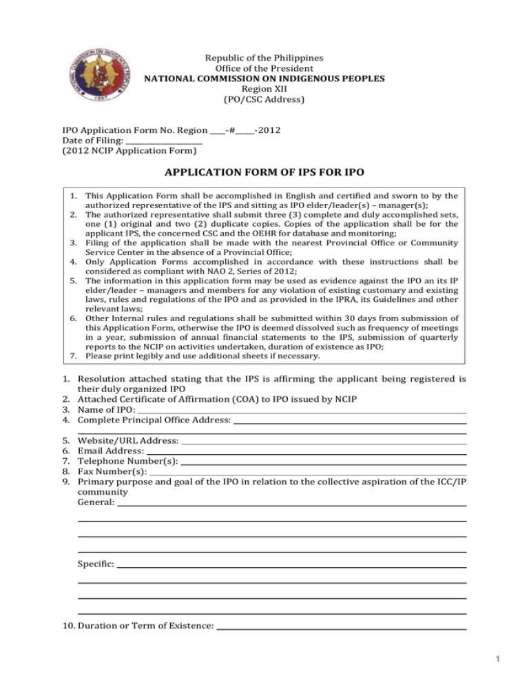 IPO Application Form IPO Application Form