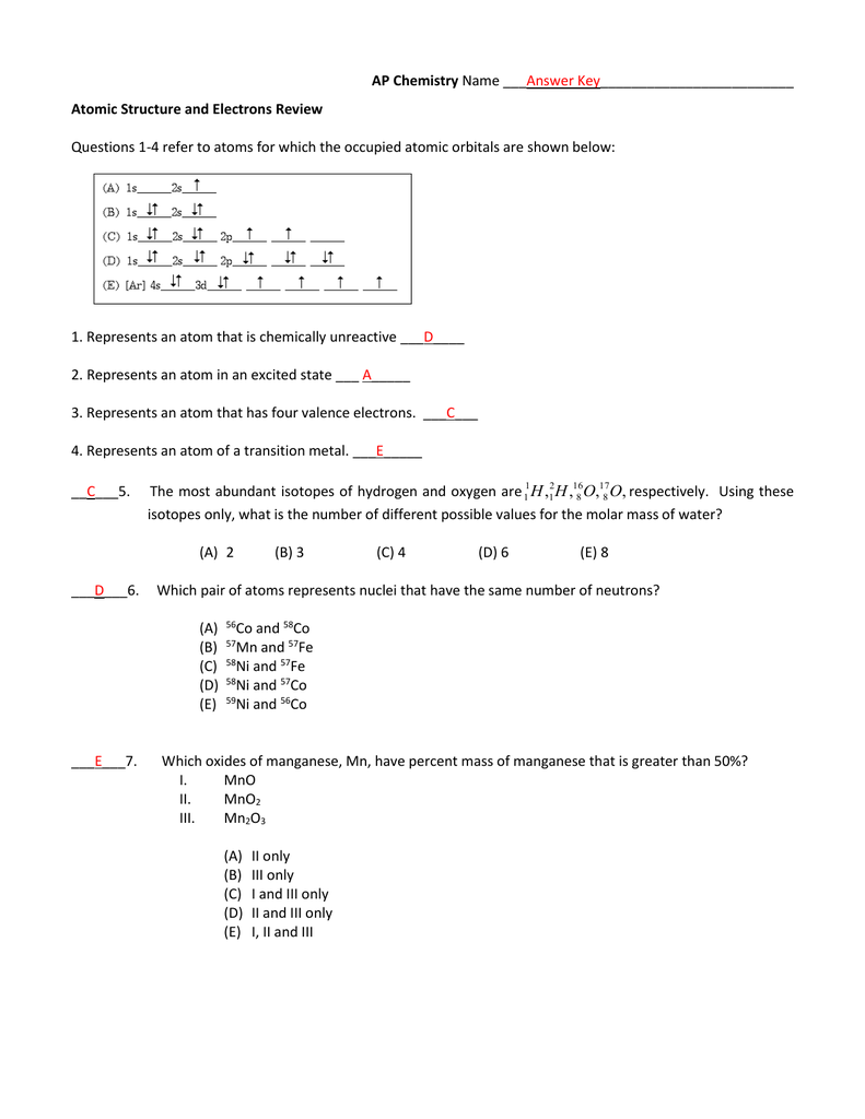 Atomic Structure Review Answer Key Atomic Structure Review Answer Key