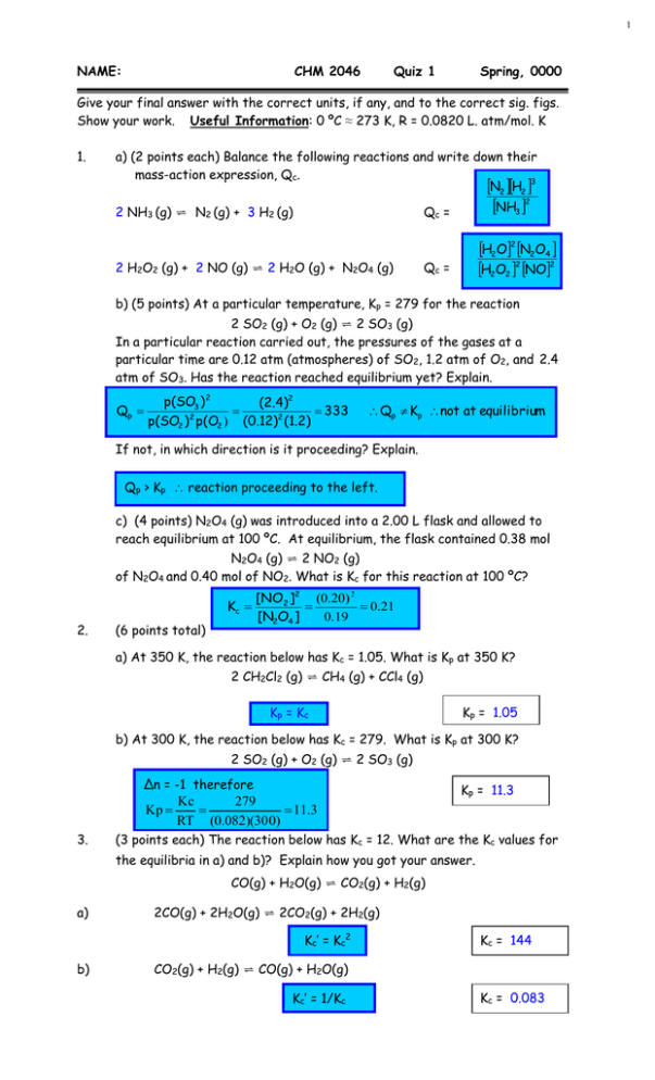Practice Quiz 1 Answer Key