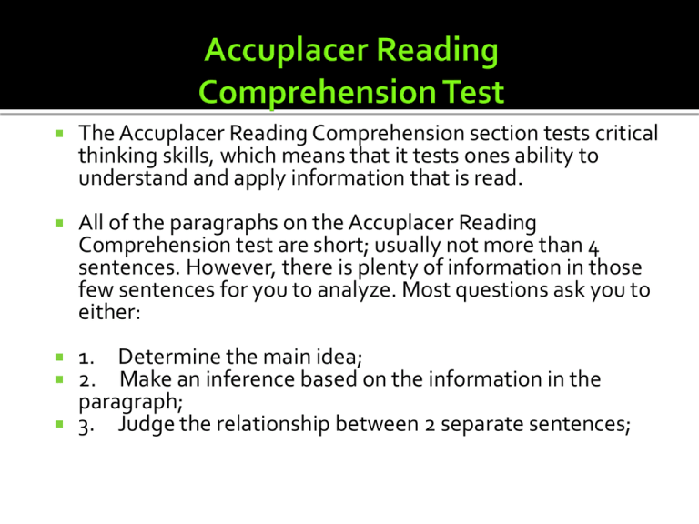 Accuplacer Reading Comprehension Test