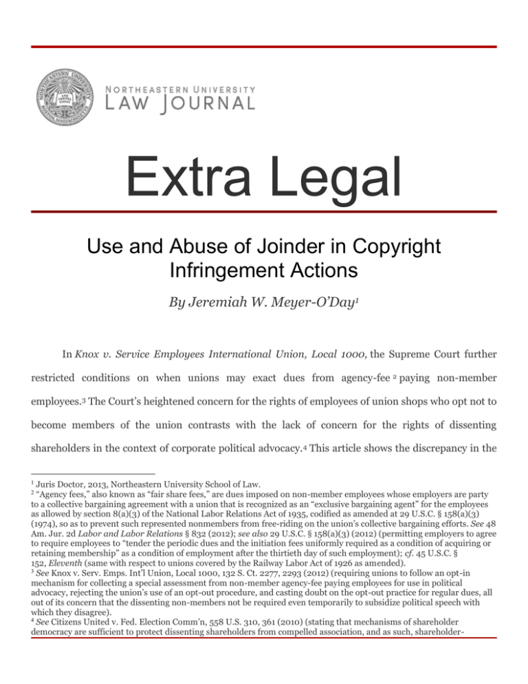 Use And Abuse Of Joinder In Copyright Infringement Use And Abuse Of Joinder In Copyright Infringement