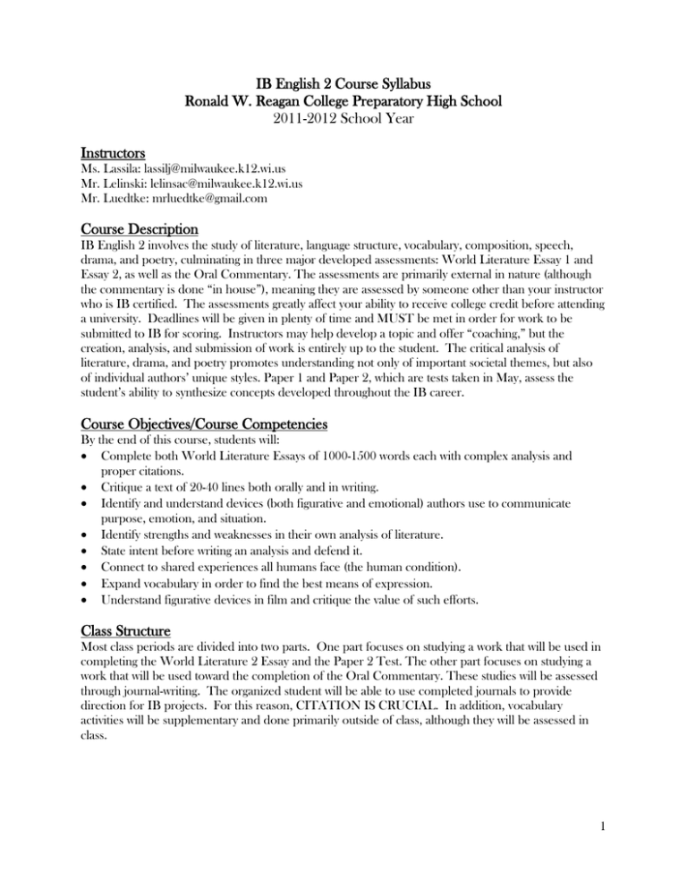 Syllabus IB English 2 Revised
