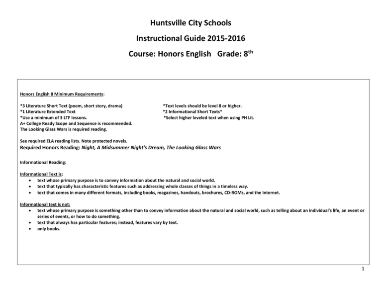 Eighth Grade Honors English Eighth Grade Honors English