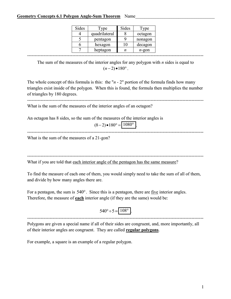 6 1 Polygon Angle Sum Theorem 6 1 Polygon Angle Sum Theorem