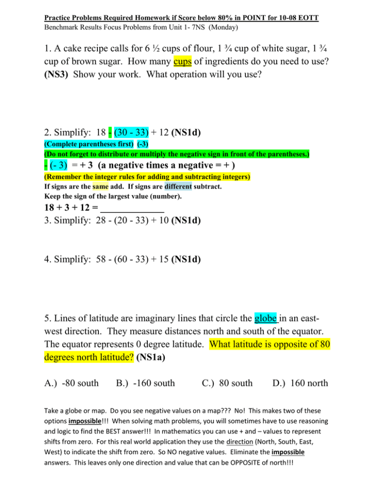 Benchmark Practice Problems Answers Reviewed In Class