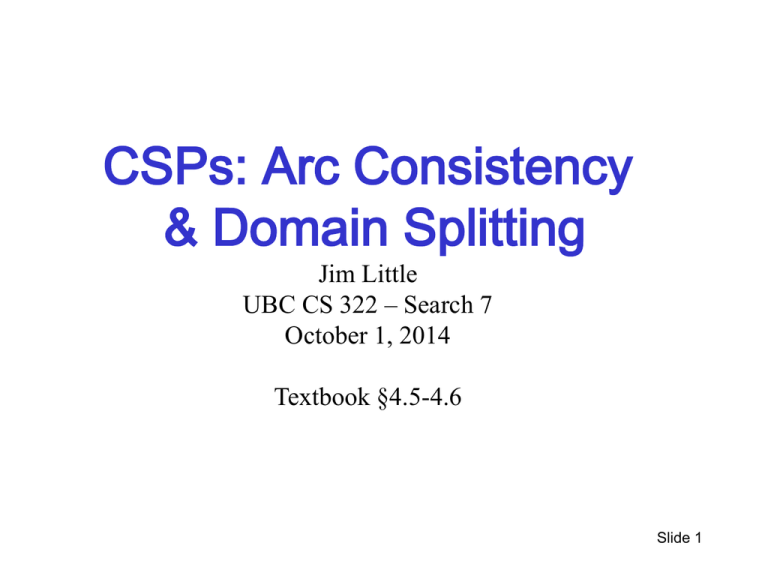 Arc Consistency & Domain Splitting in CSPs - CS Presentation