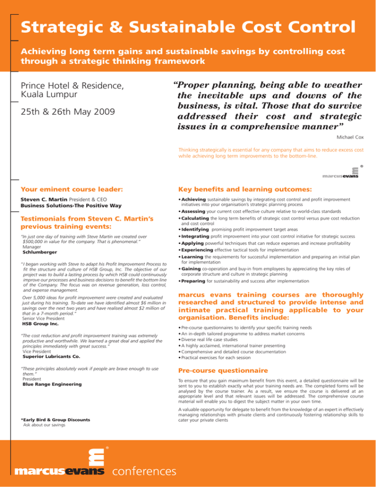 Strategic & Sustainable Cost Control
