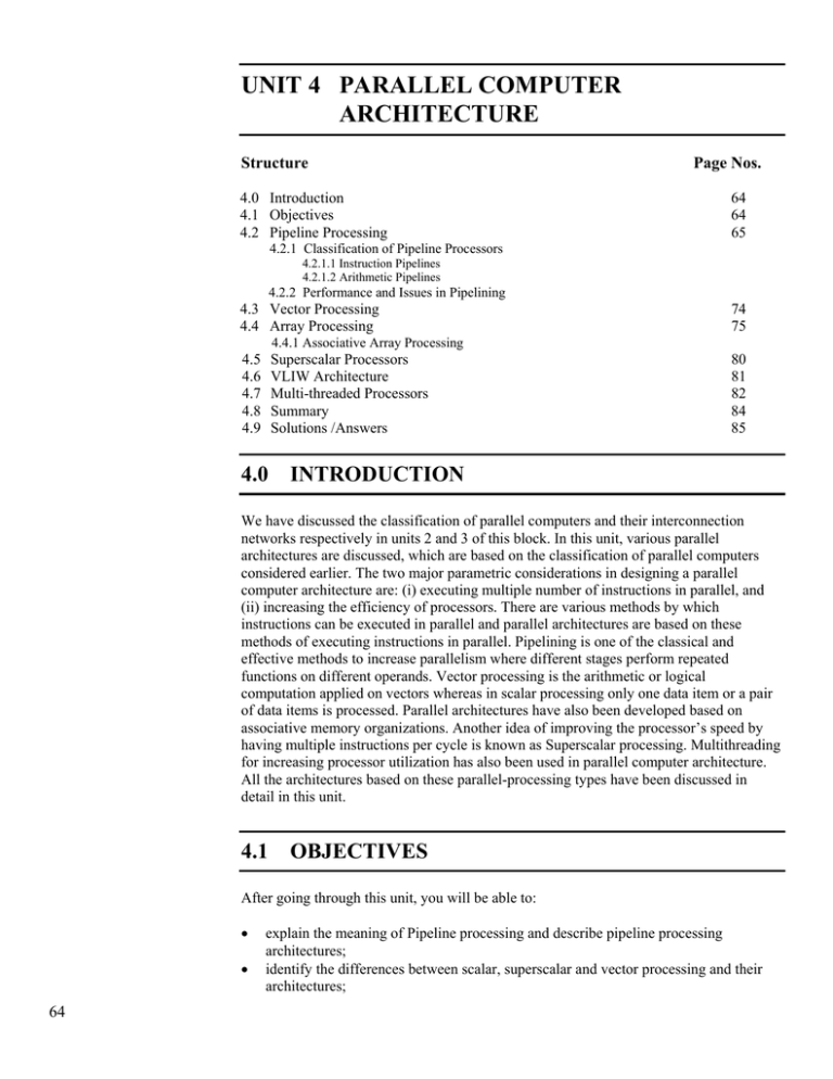 UNIT 4 PARALLEL COMPUTER ARCHITECTURE Structure