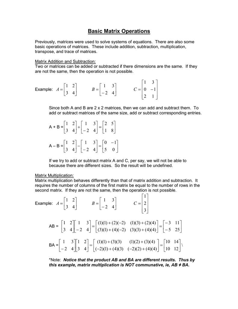 Basic Matrix Operations Basic Matrix Operations
