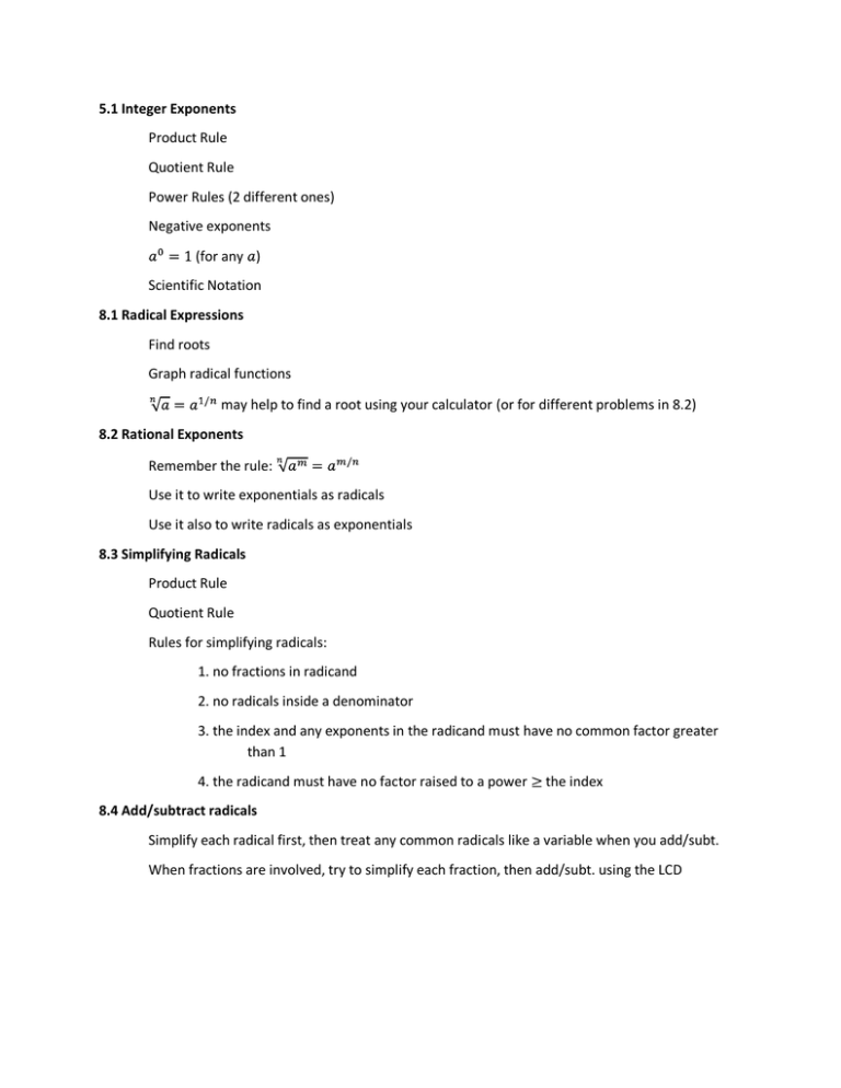 5 1 Integer Exponents Product Rule Quotient Rule