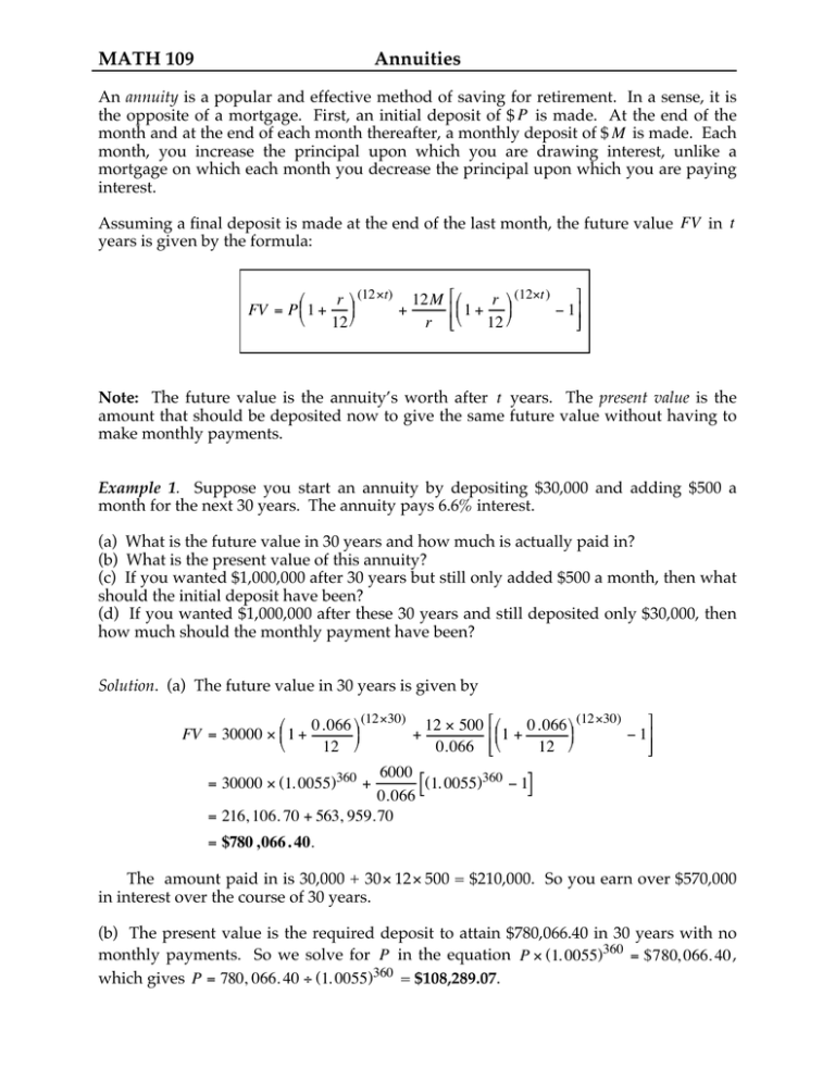 MATH 109 Annuities