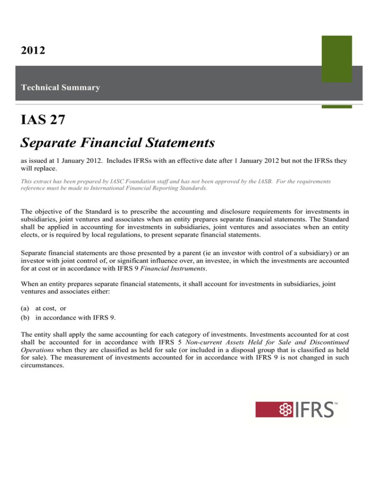 IAS 27 Separate Financial Statements 2012 IAS 27 Separate Financial Statements 2012