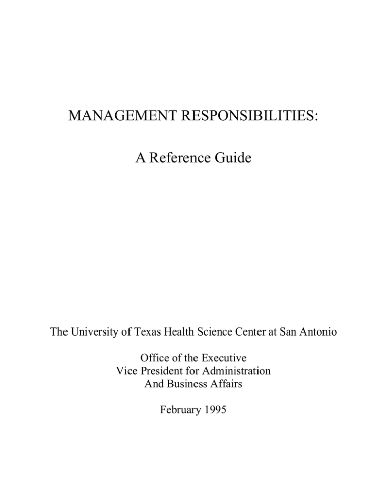 MANAGEMENT RESPONSIBILITIES: A Reference Guide
