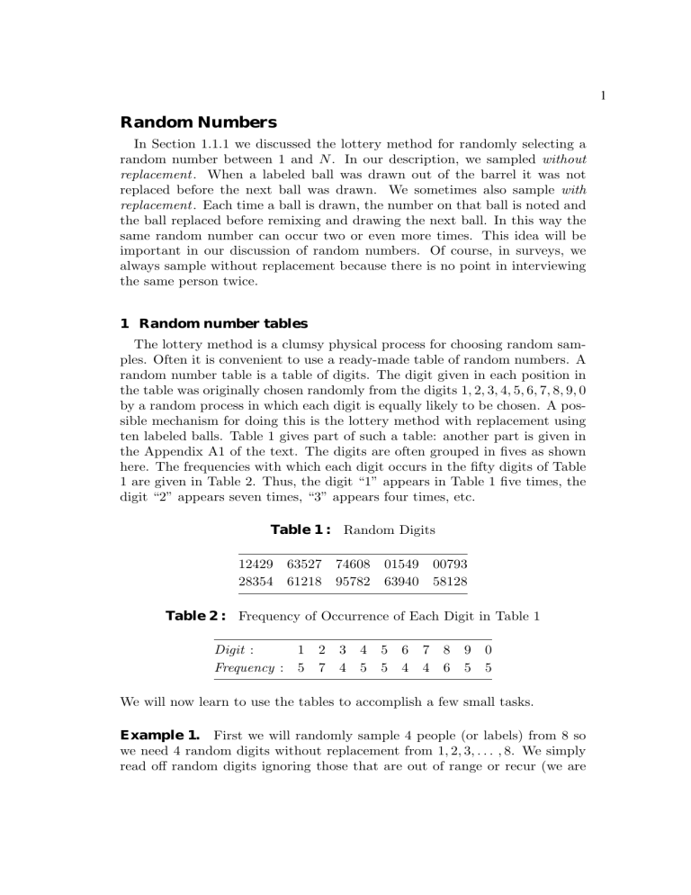 Random Numbers Random Numbers