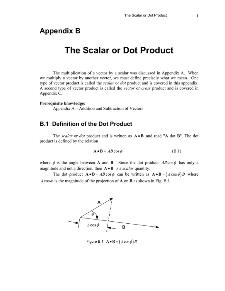 The Scalar Or Dot Product Appendix B