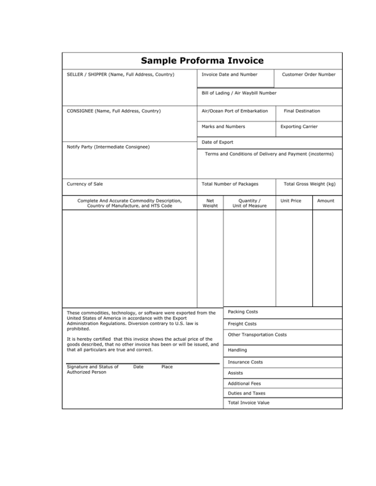 Sample Proforma Invoice