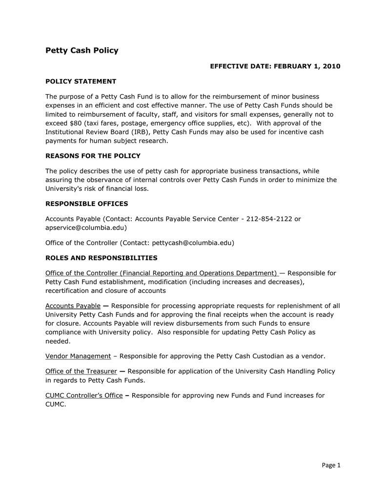 Petty Cash Policy Petty Cash Policy