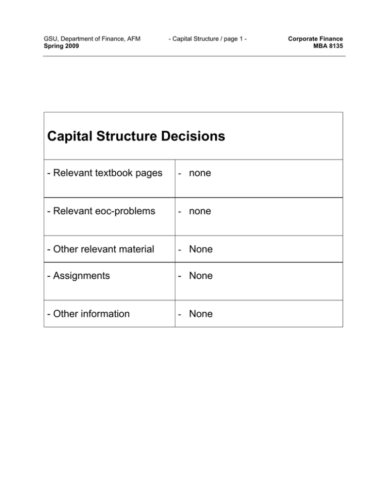 Capital Structure Decisions Capital Structure Decisions