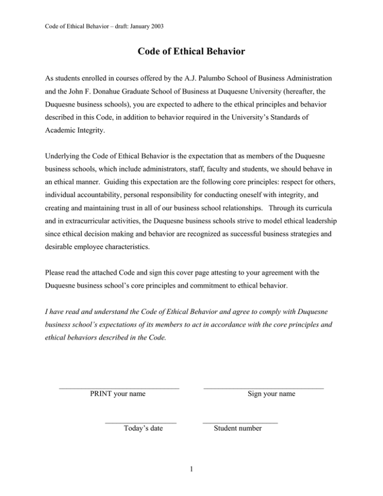 Code of Ethical Behavior