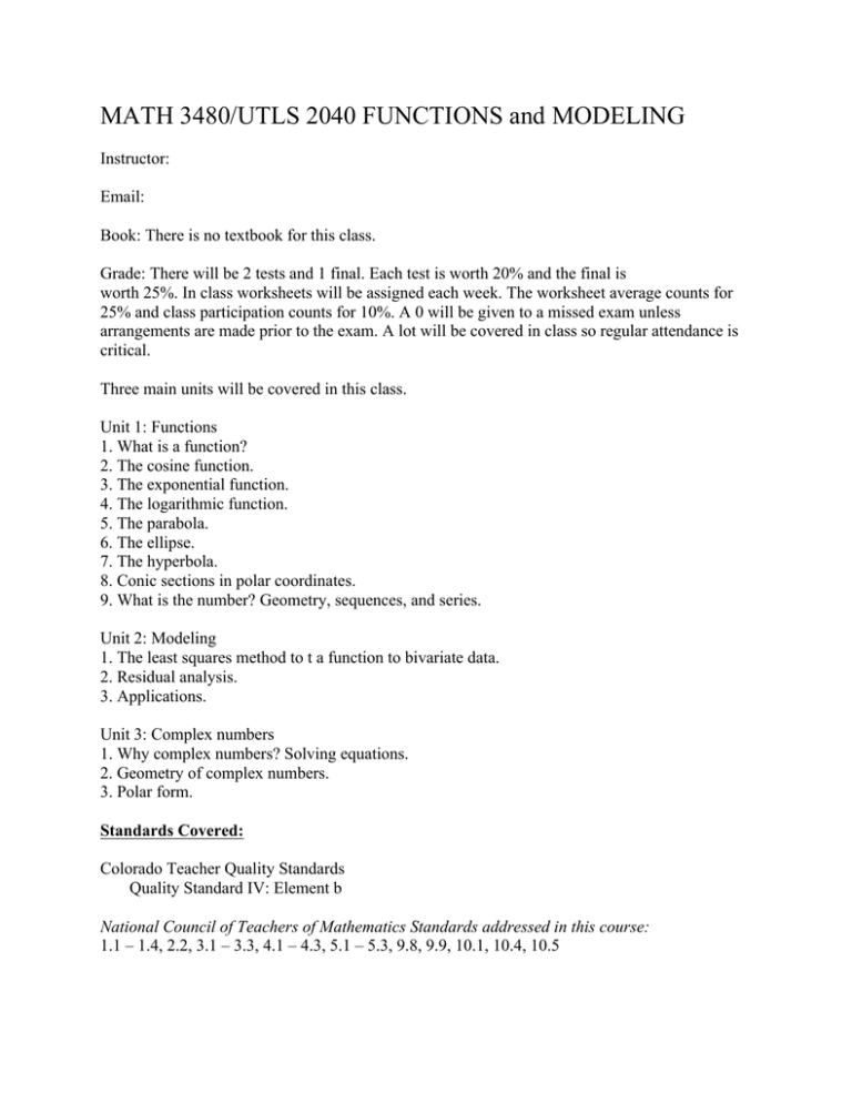 MATH 3480 UTLS 2040 FUNCTIONS And MODELING