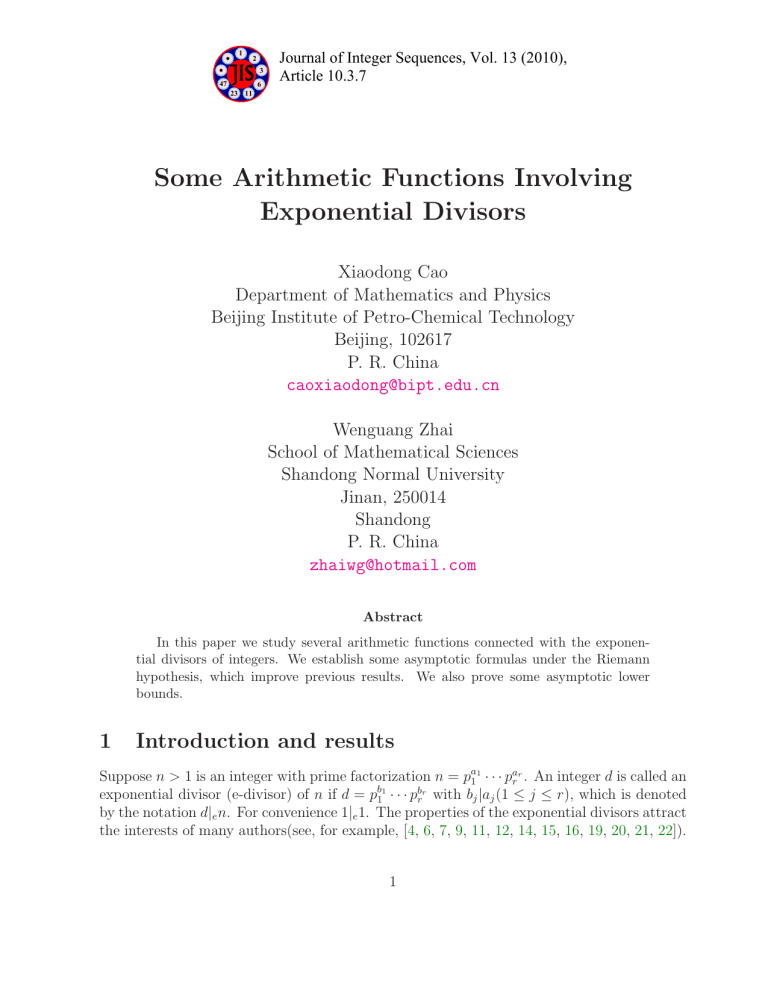 Some Arithmetic Functions Involving Exponential Divisors